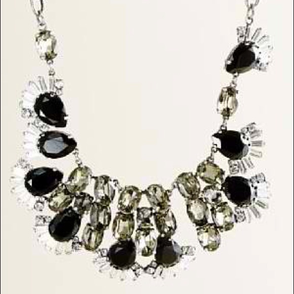 J. Crew | Jewelry | Jcrew Black Olive Crystal Fan Necklace Rare ...